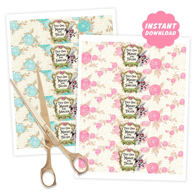 Alice in Wonderland Bottle Labels, Makes You Taller and Makes You ...