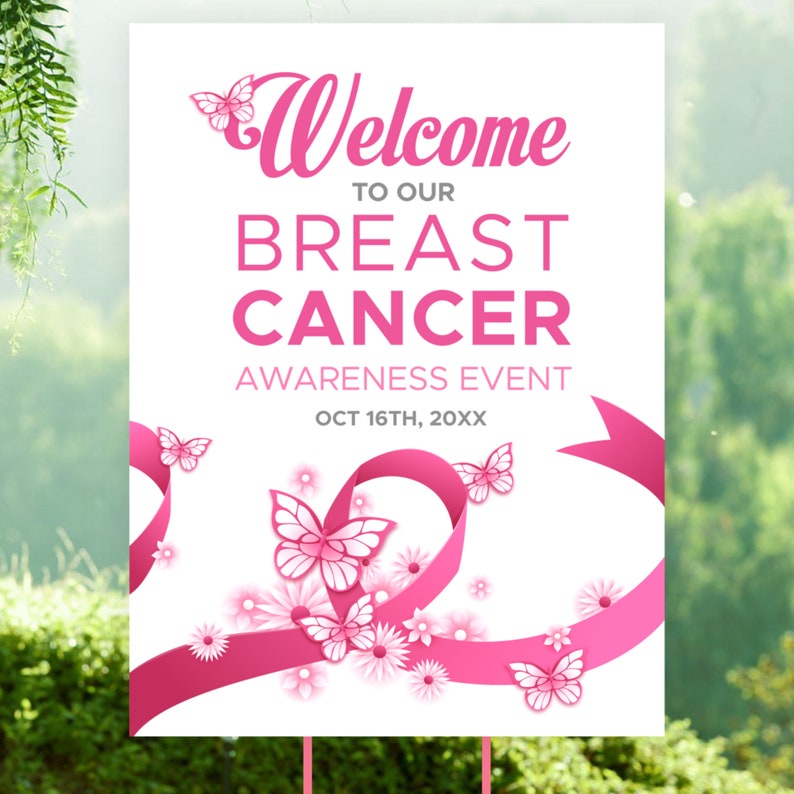 Breast Cancer Awareness Welcome Sign, Printable Pink Ribbon and ...