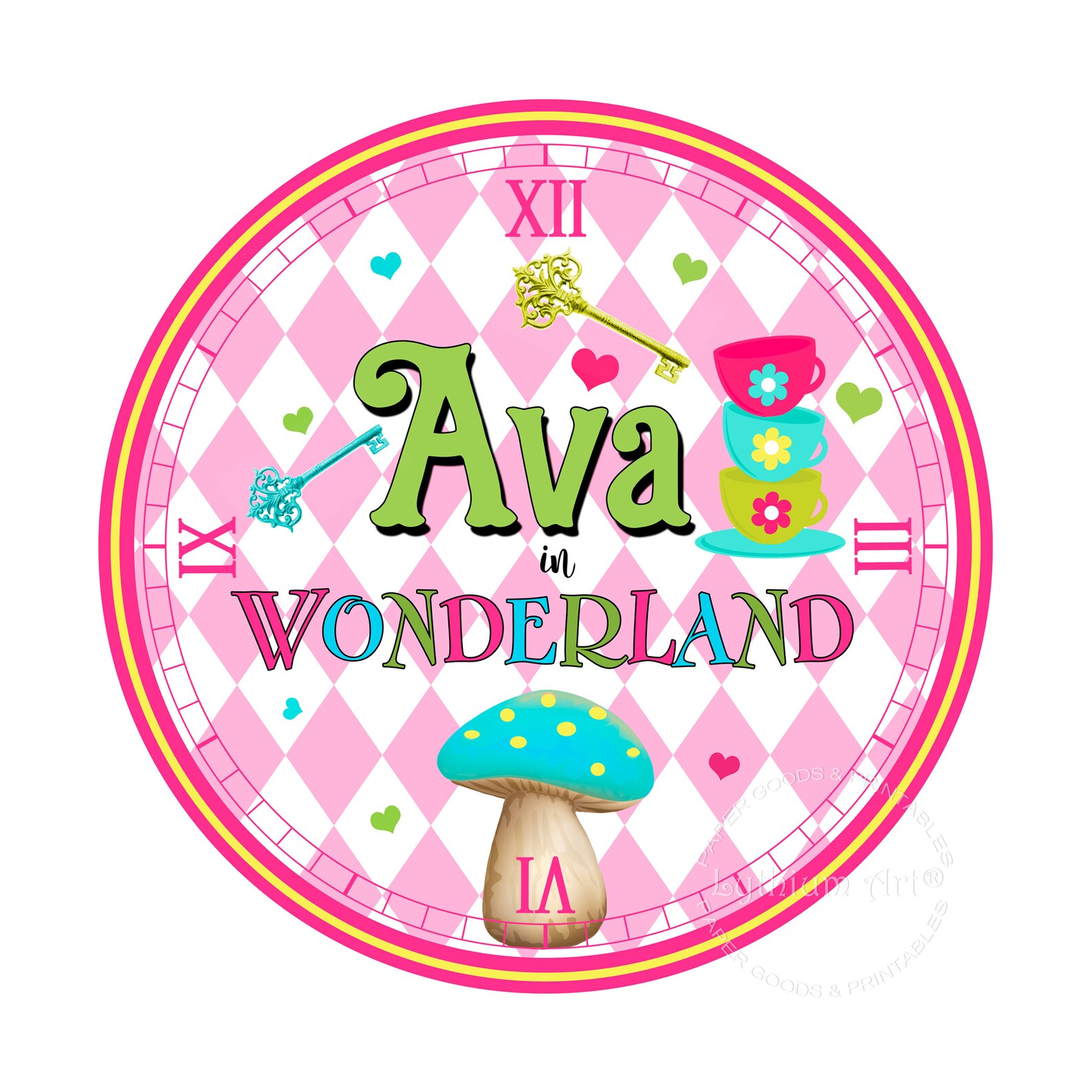 Alice in Wonderland Printable Clock 40x40 Inches Alice in | Etsy