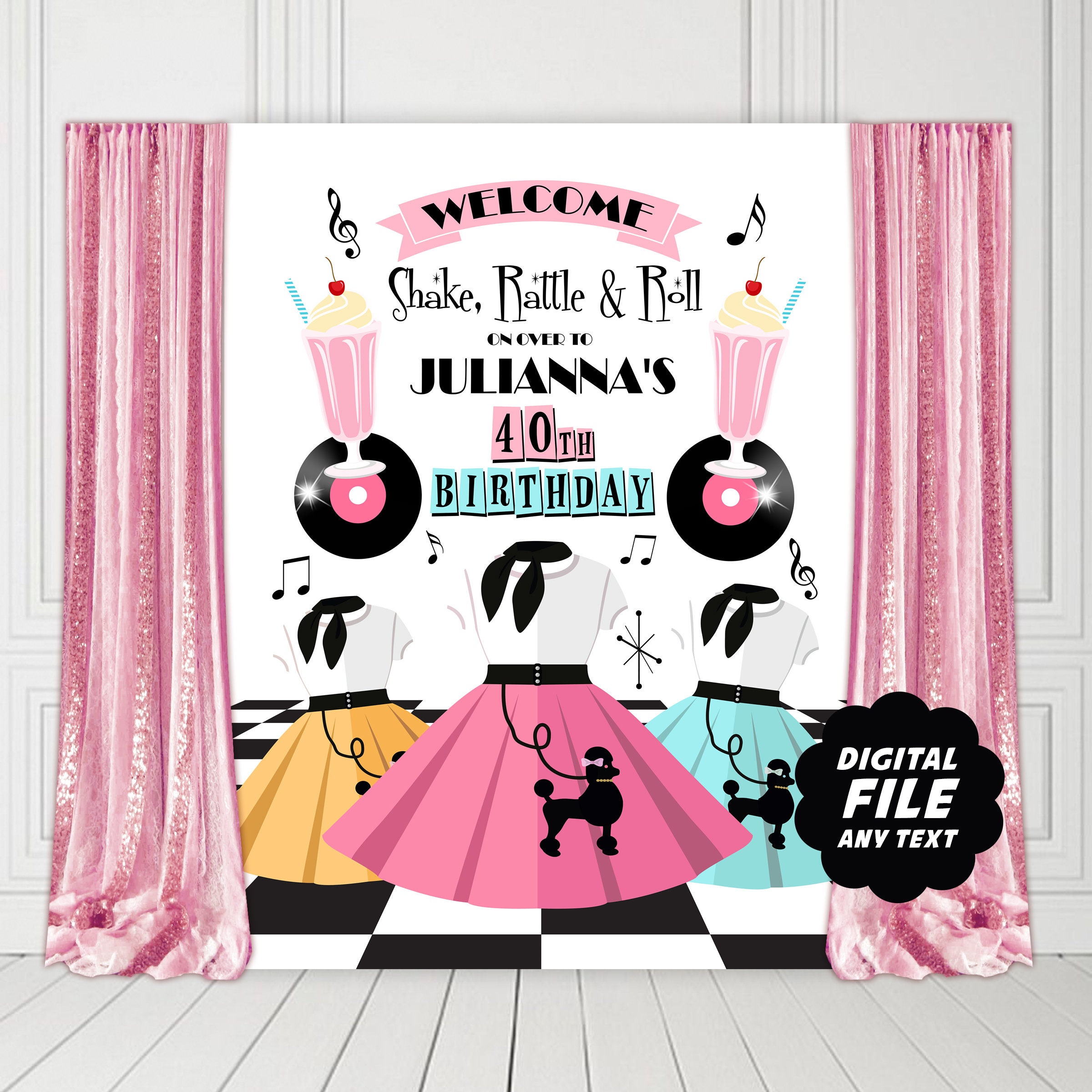 50s Sock Hop Party Backdrop Printable Banner Full Circle - Etsy España