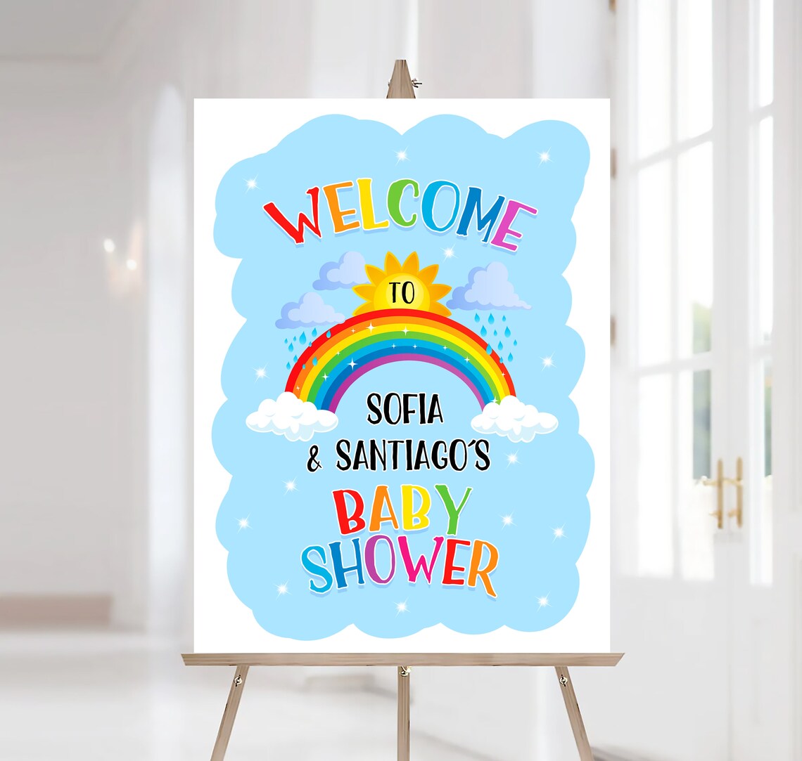 Rainbow Welcome Sign Printable Rainbow Baby Shower Welcome - Etsy
