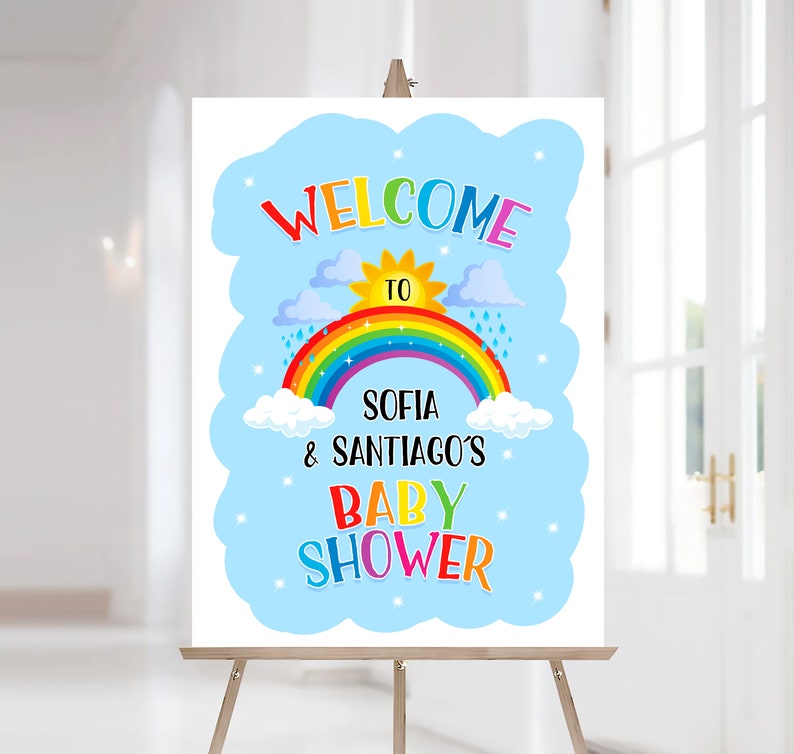 Rainbow Welcome Sign Printable Rainbow Baby Shower Welcome - Etsy