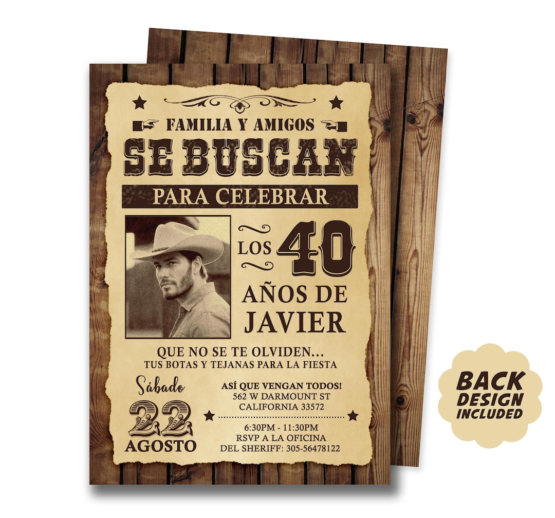 Adult Western Invitation Spanish Version Digital Cowboy Party