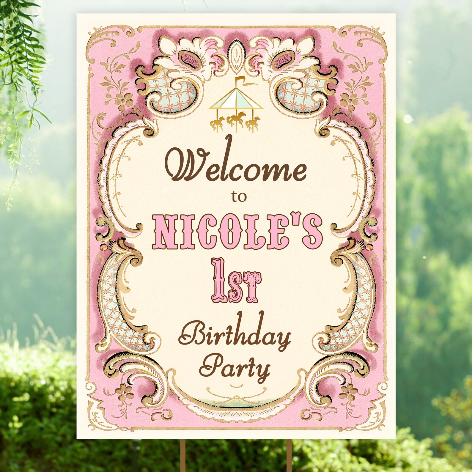 Carousel Welcome Sign, Vintage Carousel Birthday Party Poster, Girls ...