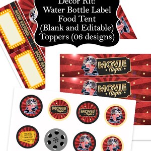 MOVIE NIGHT LABELS, Movie Night Decor Kit, Movie Night Toppers, Movie ...