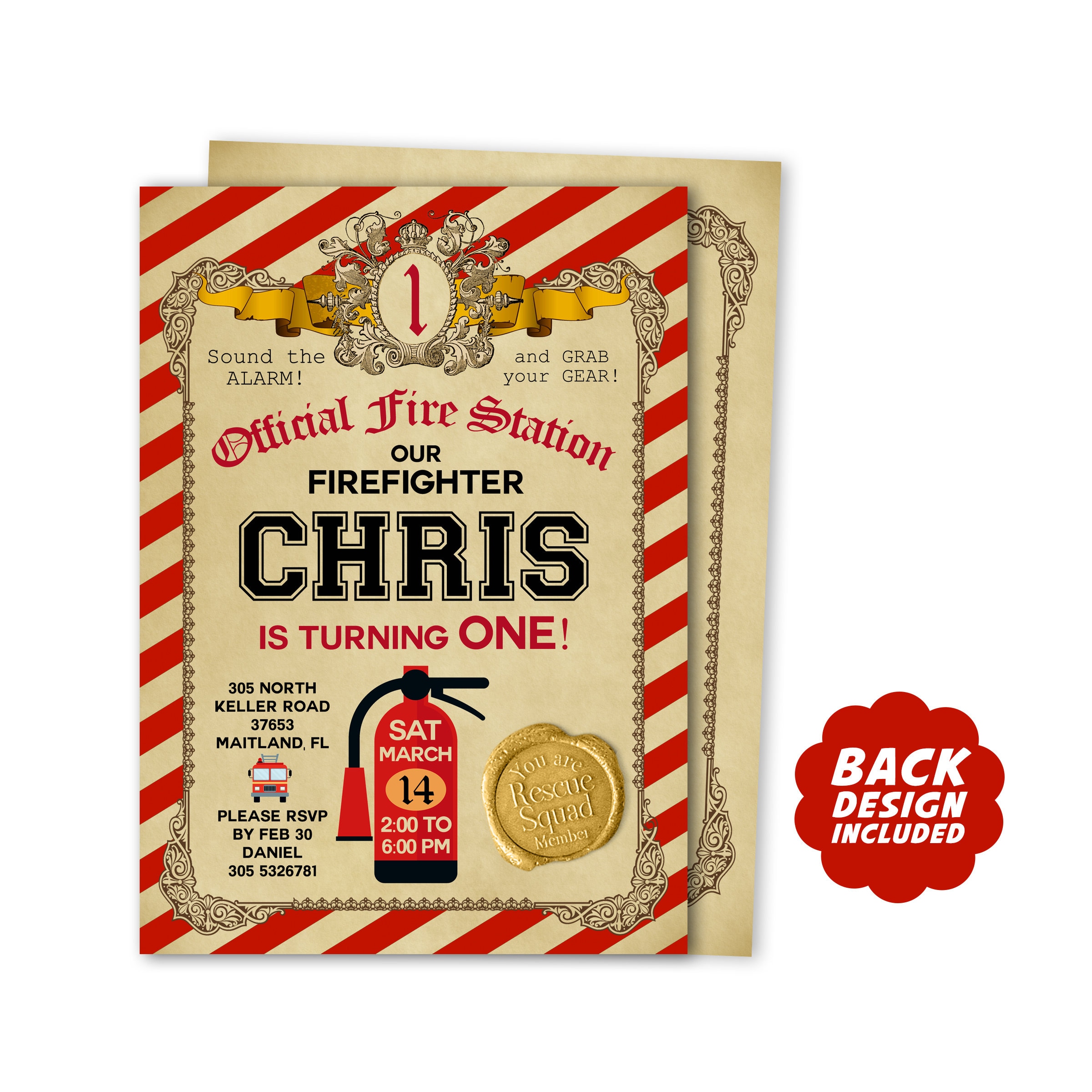 Firefighter Photo Invitation Printable Invite Fireman - Etsy