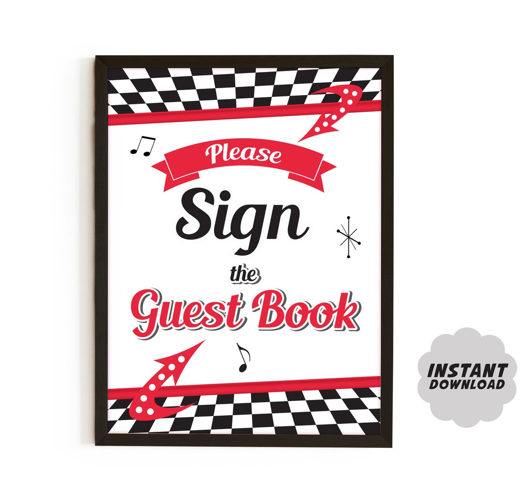 Sign the Guest Book Party Sign, 50s Sock Hop Party Decor, Printable ...