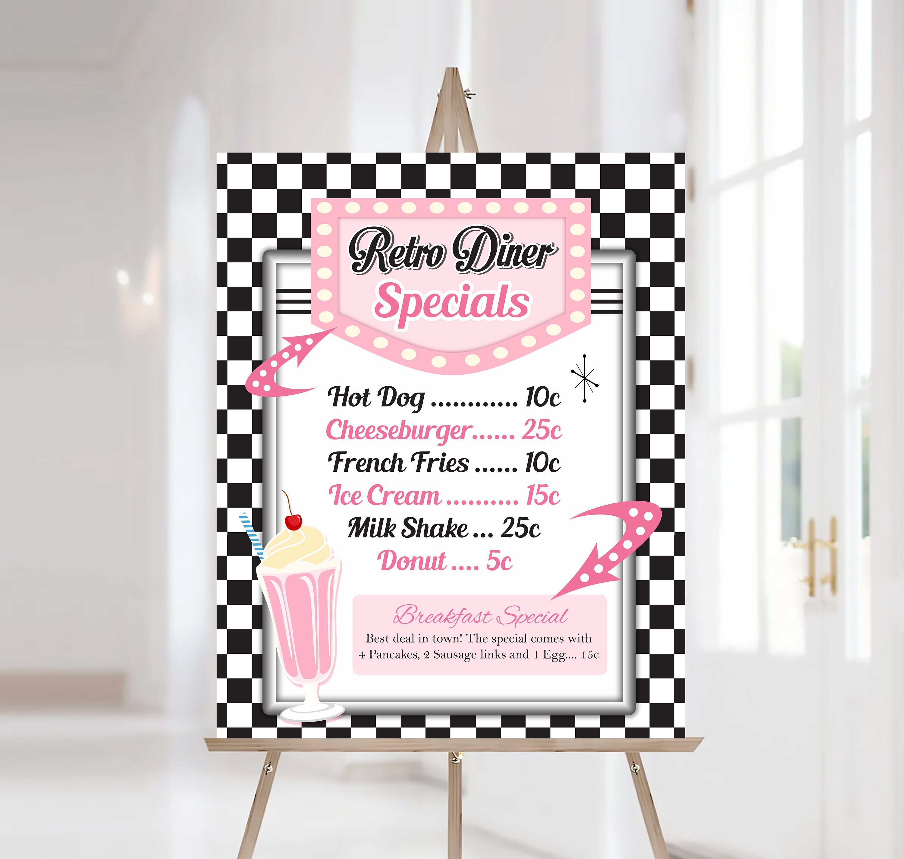 Create Your Own Ice Cream Float Party Sign, 50s Sock Hop Party Decor ...
