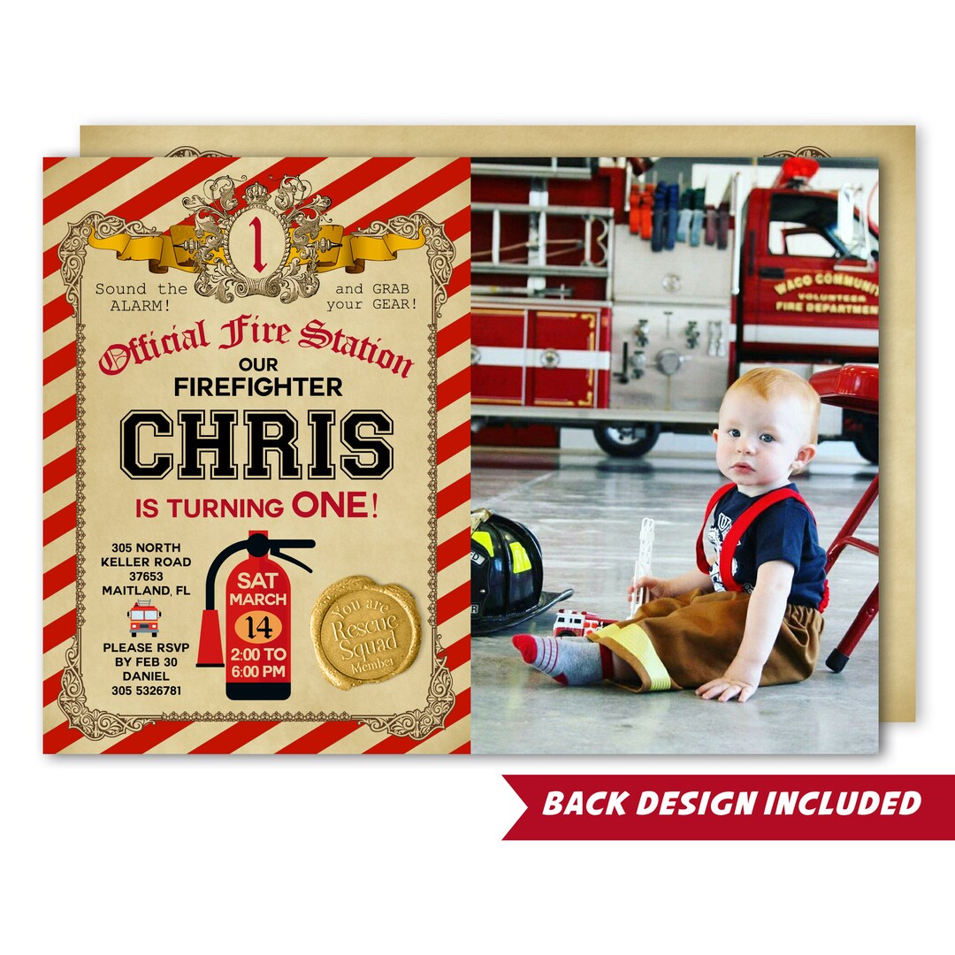 Firefighter Photo Invitation, Printable Invite, Fireman Invitation ...