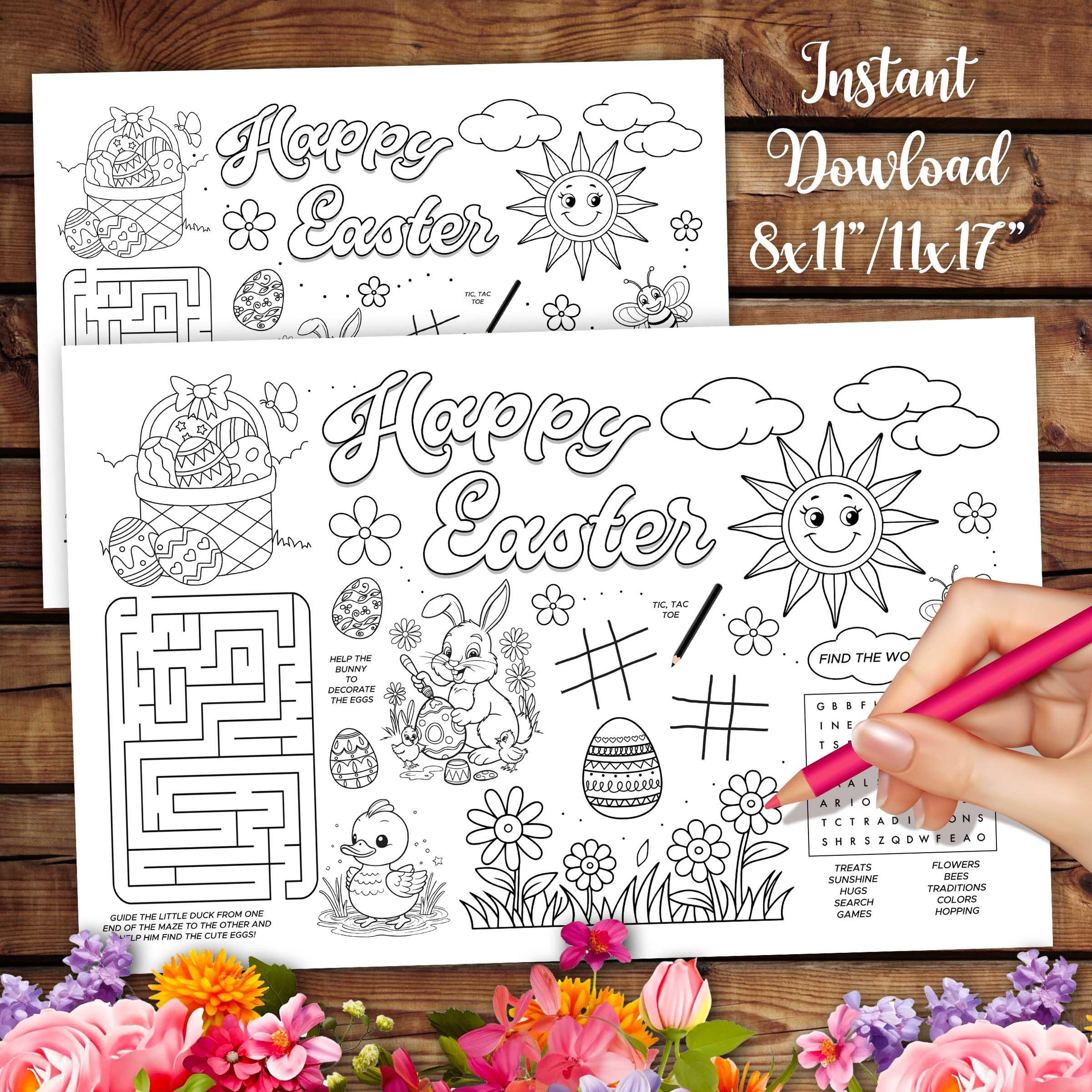 Easter Activity Placemat and Coloring Page, Printable Easter Party ...
