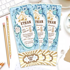Carousel Invitation, Carousel Birthday Invitation, Carousel Ticket ...
