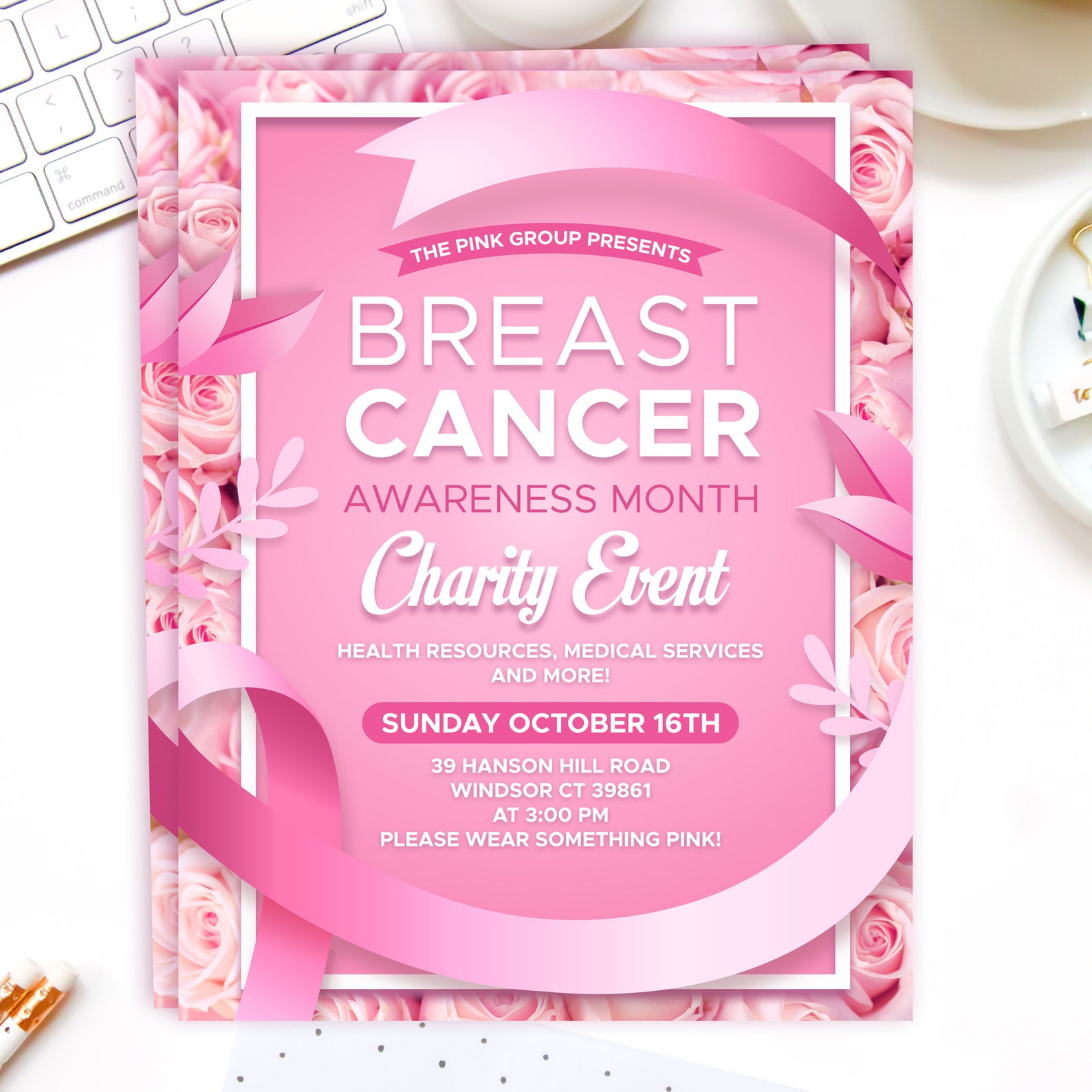 Breast Cancer Awareness Welcome Sign Printable Pink Ribbon Poster ...