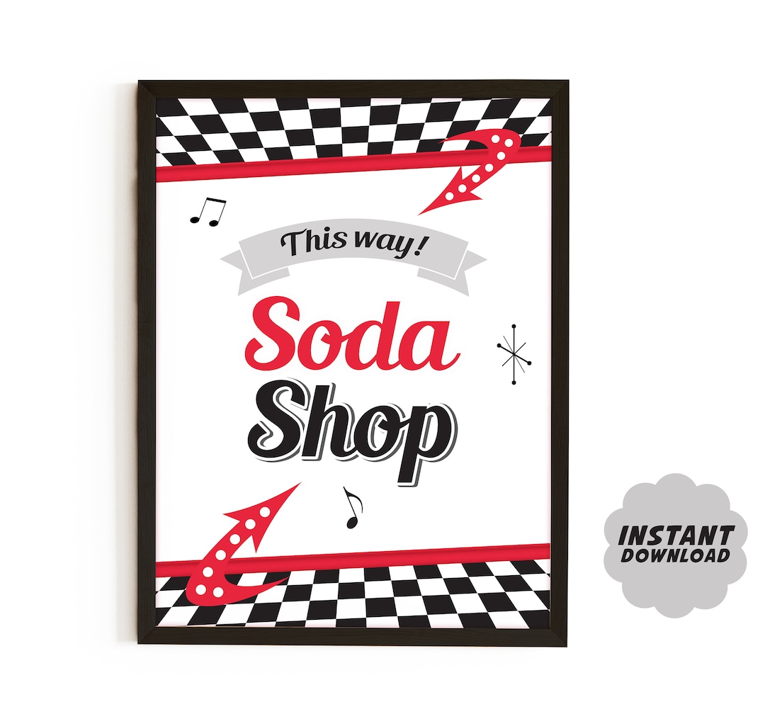 Soda Shop Party Sign, 50s Sock Hop Party Decor, Printable Soda Shop ...