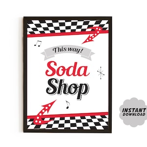 Soda Shop Party Sign, 50s Sock Hop Party Decor, Printable Soda Shop ...