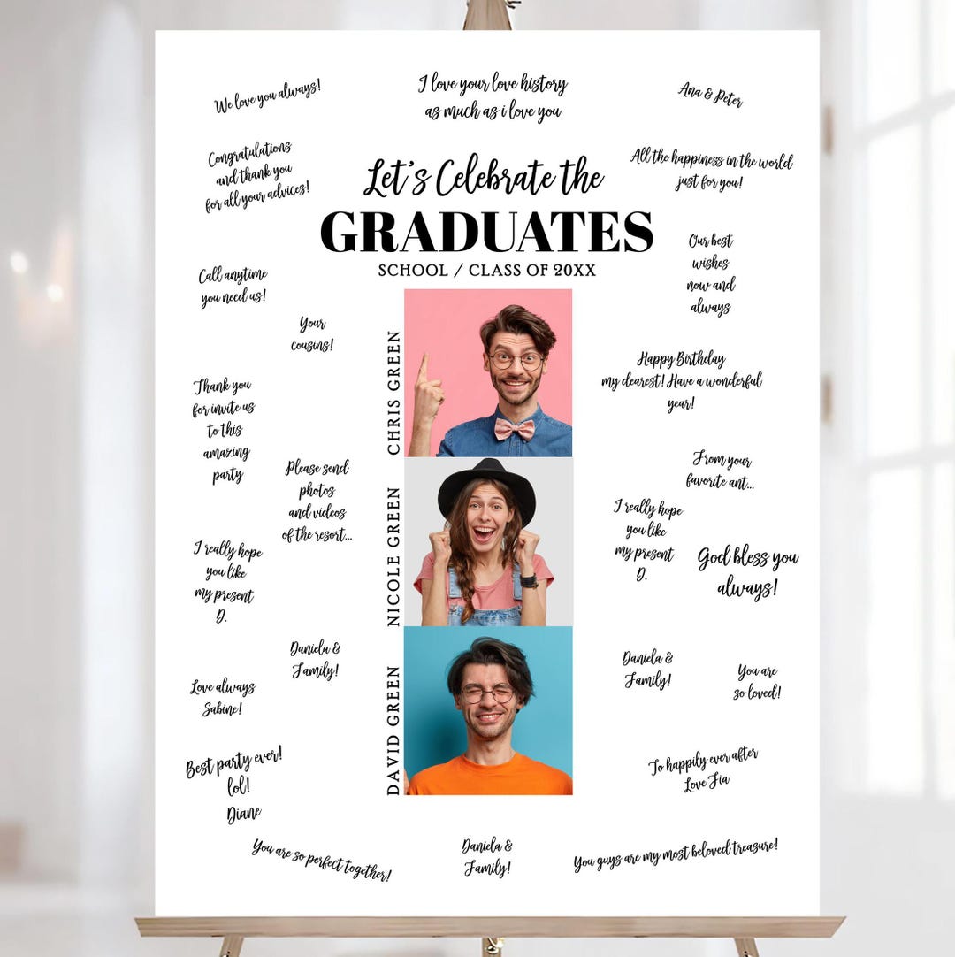 Printable Graduation Signature Board for 3 Graduates, Siblings ...