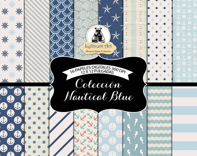 Nautical Digital Paper: BLUE & RED NAUTICAL Patterns Seamless Pattern ...