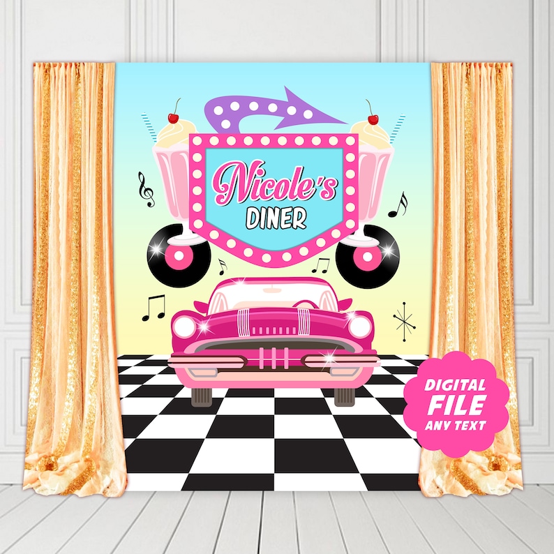 50s Sock Hop Party Backdrop Printable Banner Full Circle | Etsy