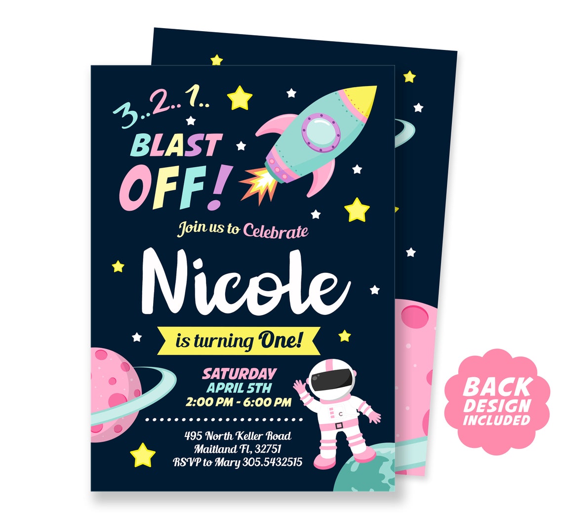 Space Invitation for Girls Personalized and Printable Space | Etsy