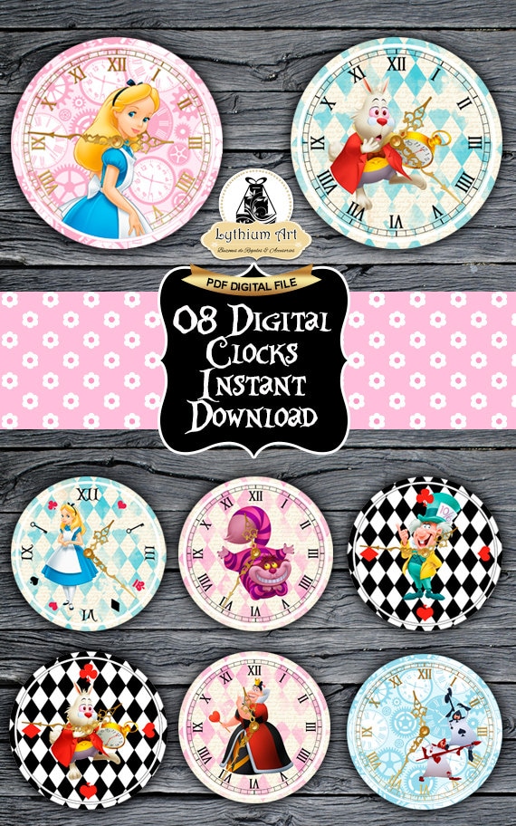 Alice in Wonderland Clocks Printable Clocks Alice in - Etsy
