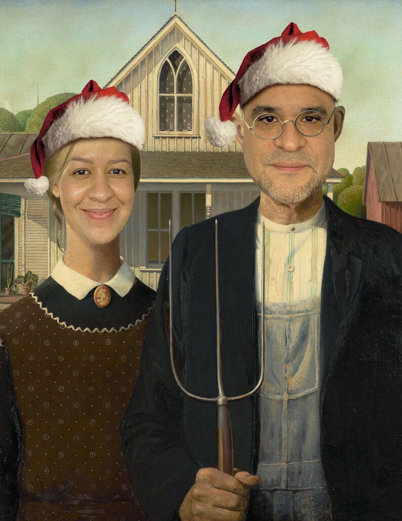 Christmas Gift American Gothic Portrait With Santa Hats From - Etsy