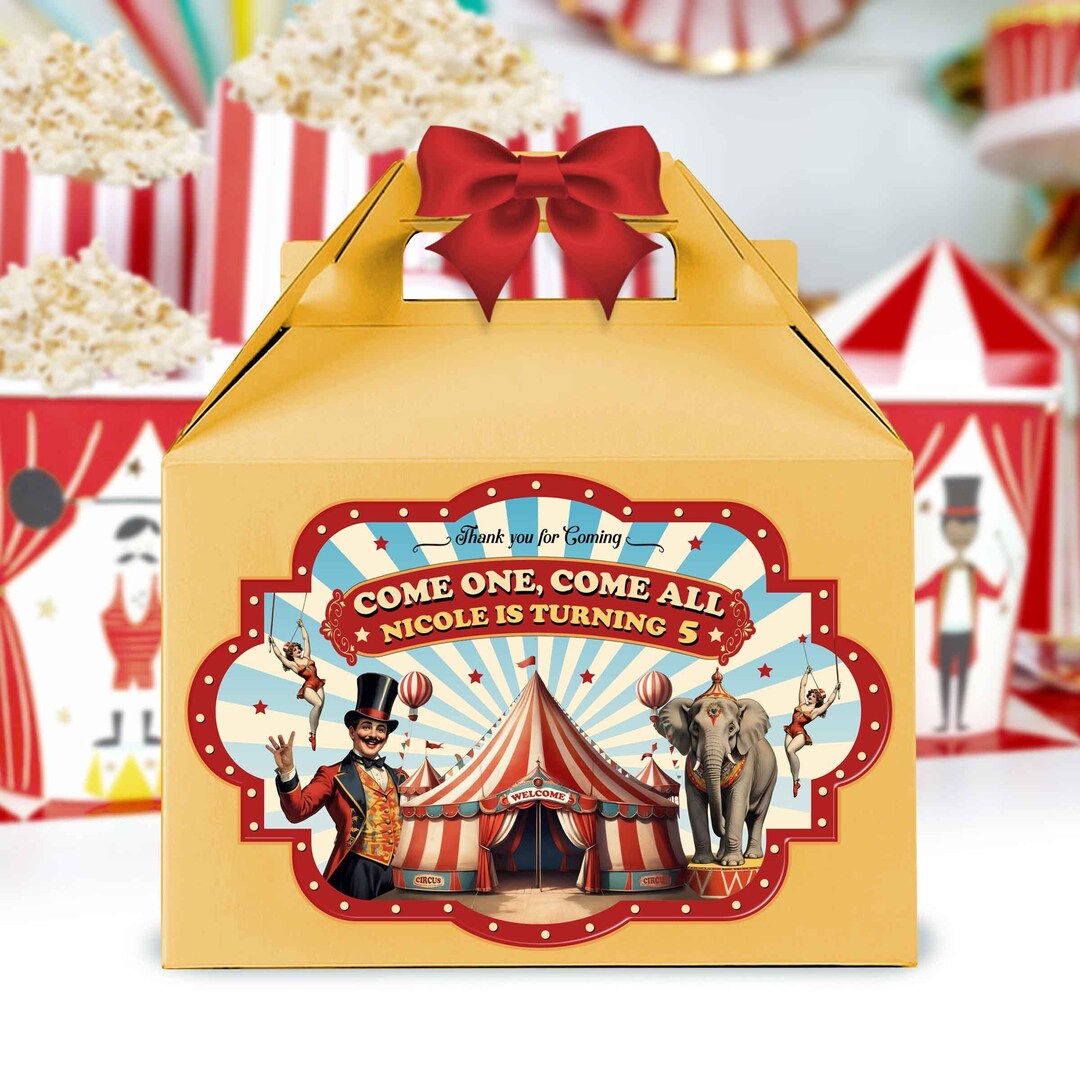 Circus Carnival Party Gable Gift Box Label, Printable and Personalized ...
