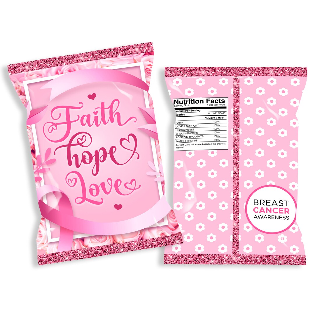 Breast Cancer Awareness Chip Bag, Instant Download, DIY Survivor Support Favors, Printable Pink ...