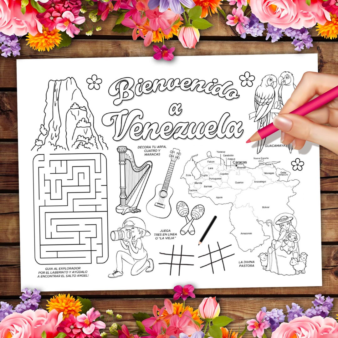Venezuela Activity Placemat Printable Spanish Welcome to Venezuela ...