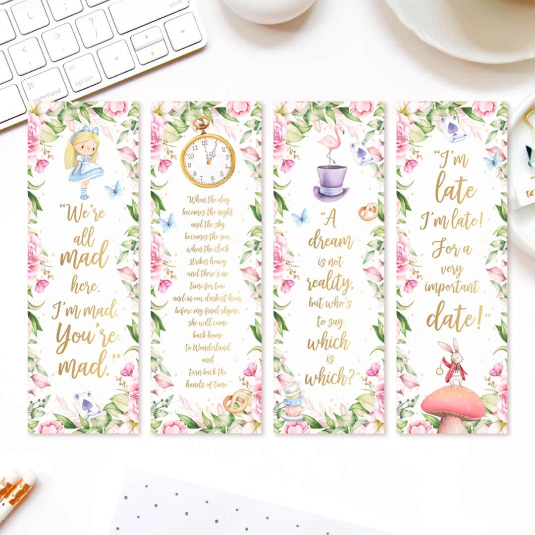 Alice in Wonderland Bookmarks, Printable Mad Hatter Tea Party Favors ...