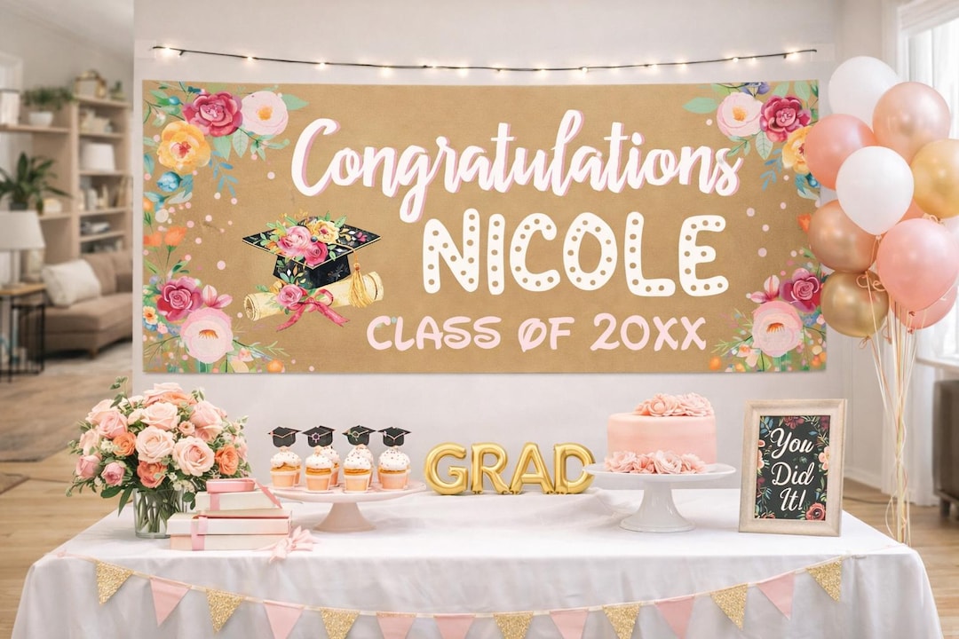 Graduation High School College Banner, Printable and Personalized 2x6 ...