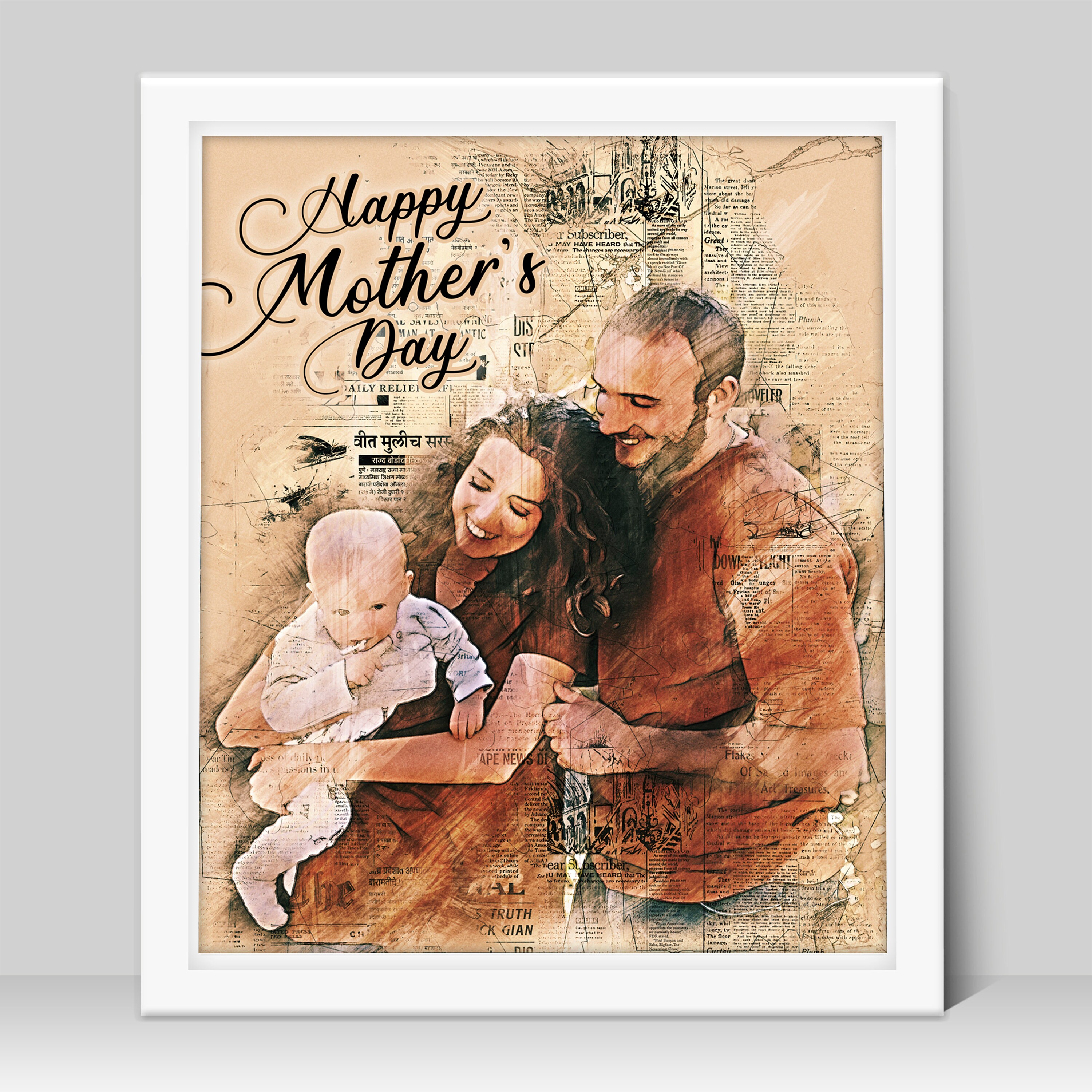 Mothers Day Gift Digital Portrait From Photo Mixed Media | Etsy