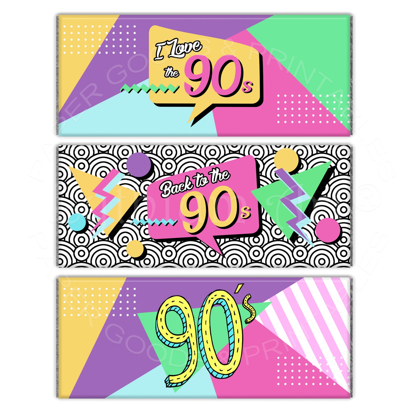 90s Party Chocolate Wrappers INSTANT DOWNLOAD 90s Candy Bar - Etsy