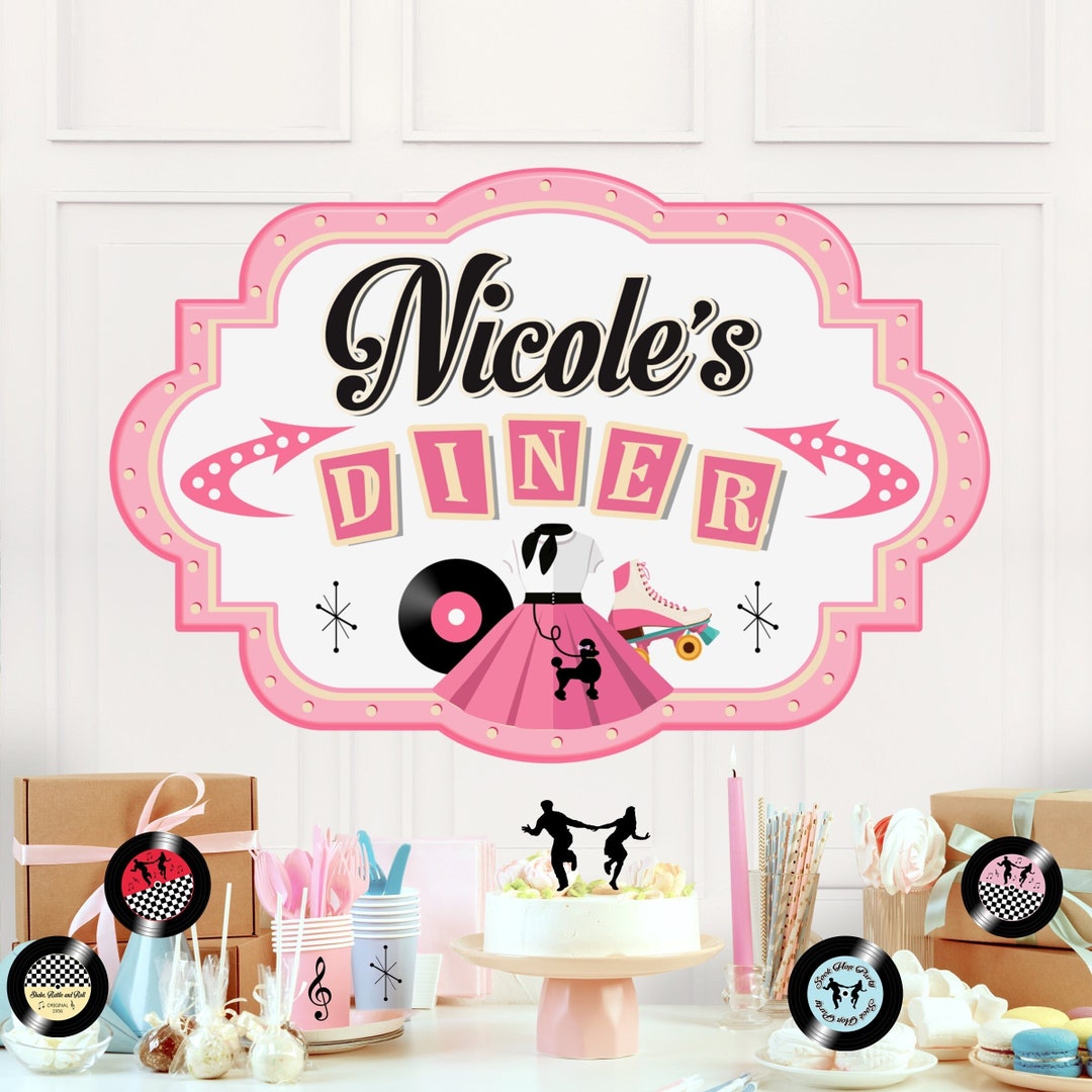 50s Diner Party Sign, Personalized Vintage Sock Hop Sign, Any Text Printable File, 1950s Party ...