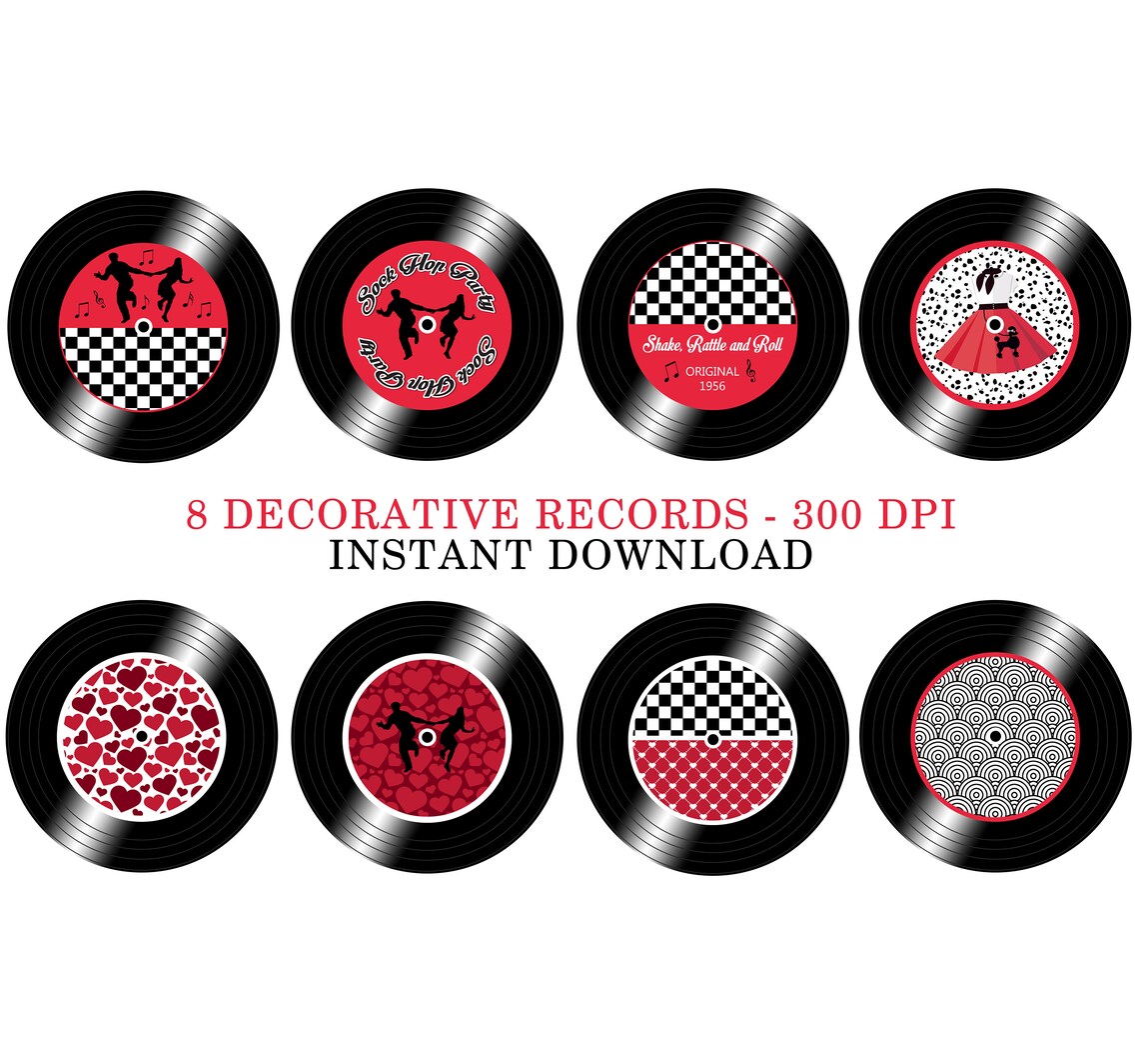50s Sock Hop Party Decorations Printable Vinyl Records - Etsy
