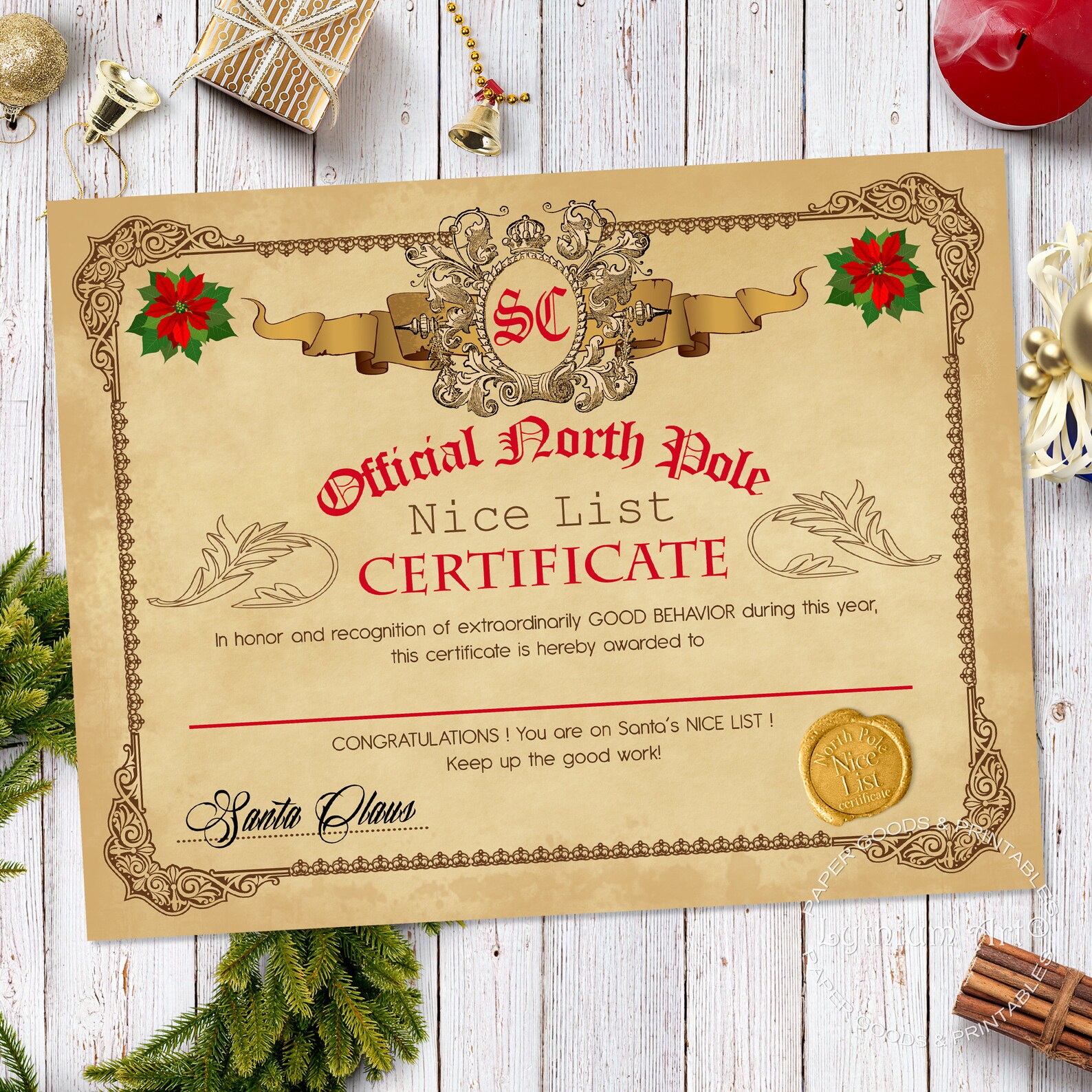 Santa Nice & Naughty List Certificate, Letter From Santa, Instant ...