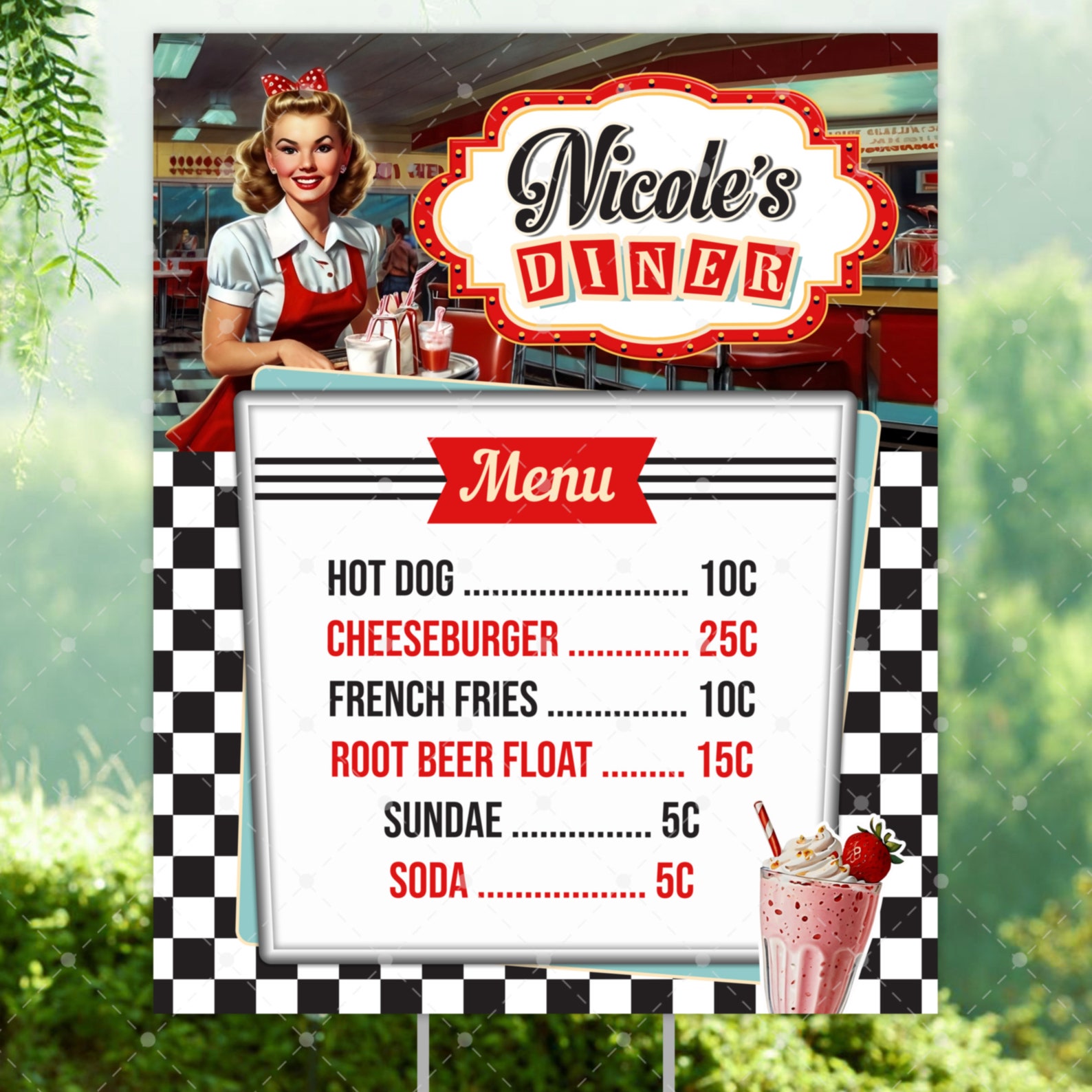 50s Retro Diner Menu, Personalized 50s Sock Hop Party Sign, 1950s Party ...