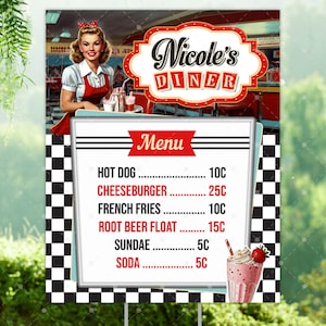 50s Retro Diner Menu, Personalized 50s Sock Hop Party Sign, 1950s Party ...