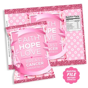 Breast Cancer Awareness Chip Bag, Printable Survivor Support Favors, Pink Ribbon Goodies Bag - Etsy
