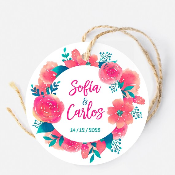 Hot Pink Watercolor Flowers Round Labels, Printable and Personalized ...