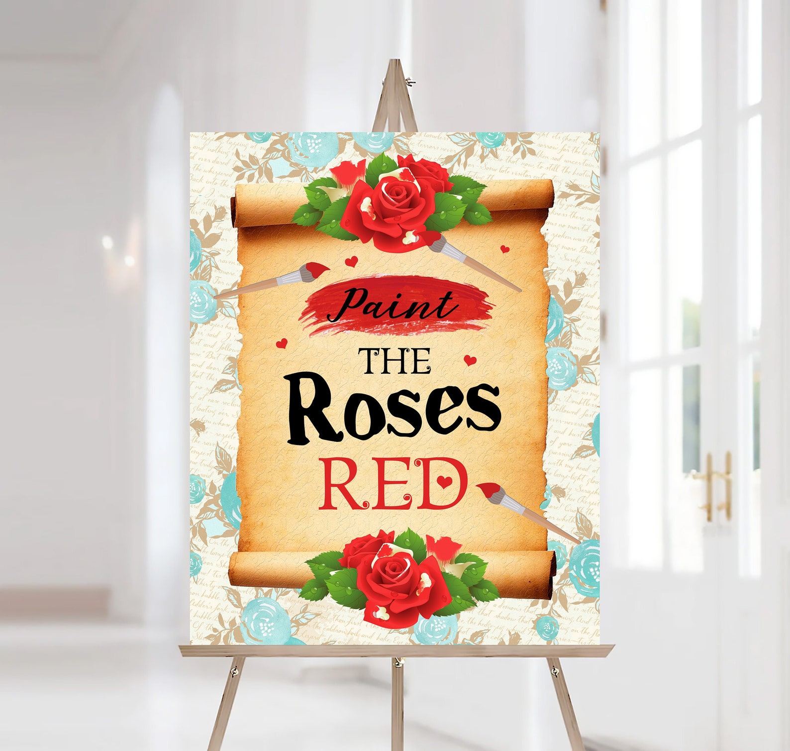 Alice in Wonderland Party Sign Paint the Roses Red Poster - Etsy