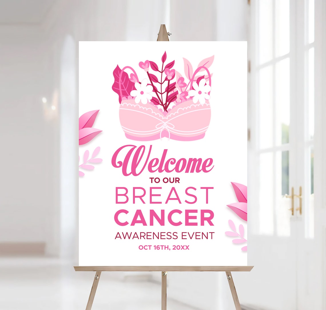 Breast Cancer Awareness Bottle Labels, Printable Pink Floral Bra ...