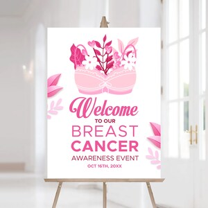 Breast Cancer Awareness Bottle Labels, Printable Pink Floral Bra ...