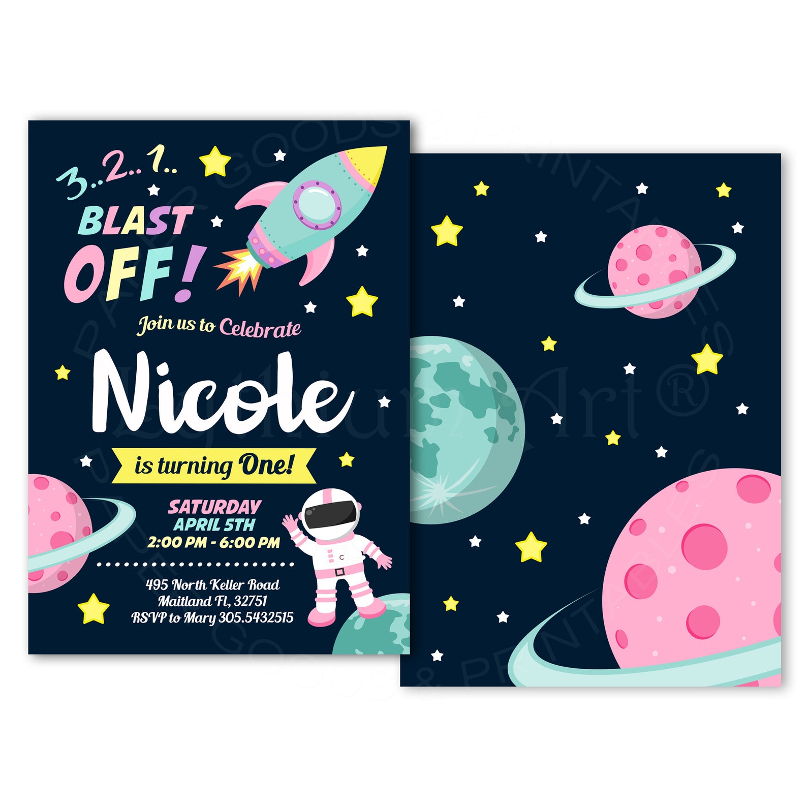 Space Invitation for Girls Personalized and Printable Space - Etsy