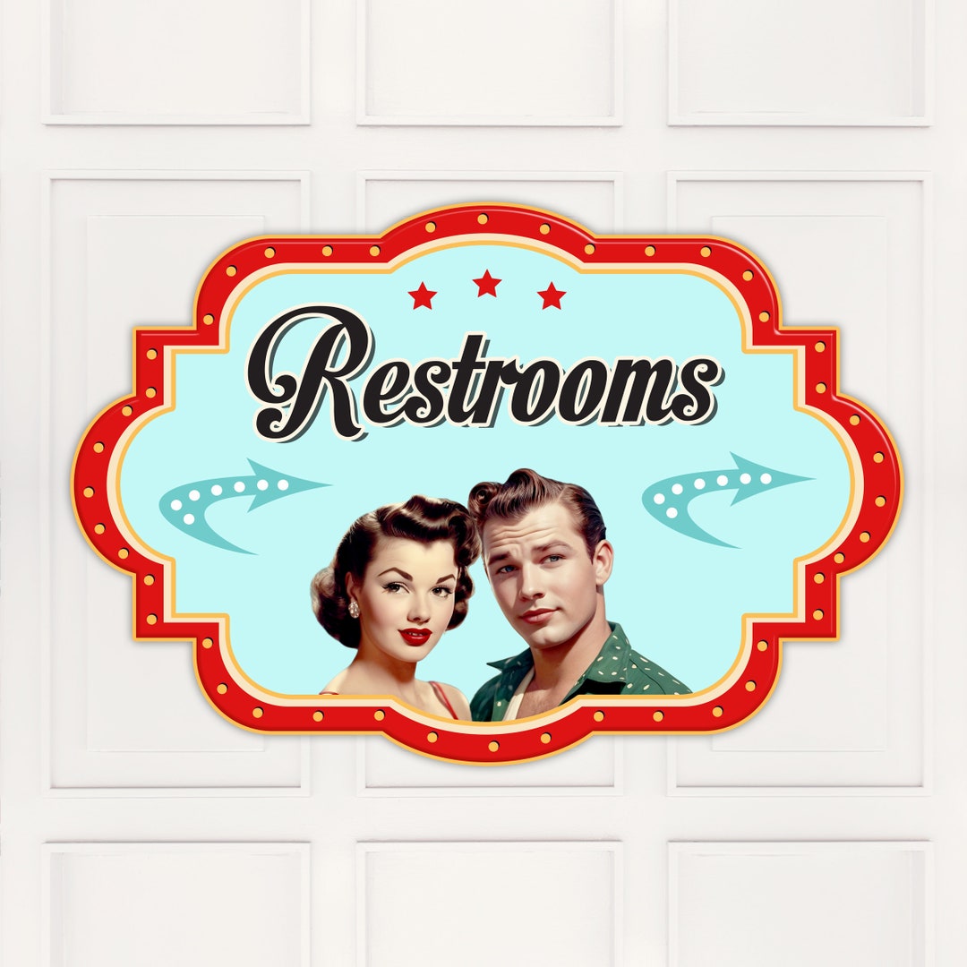 50's Sock Hop Restroom Sign, Instant Download, Retro 50s Bathroom Sign ...