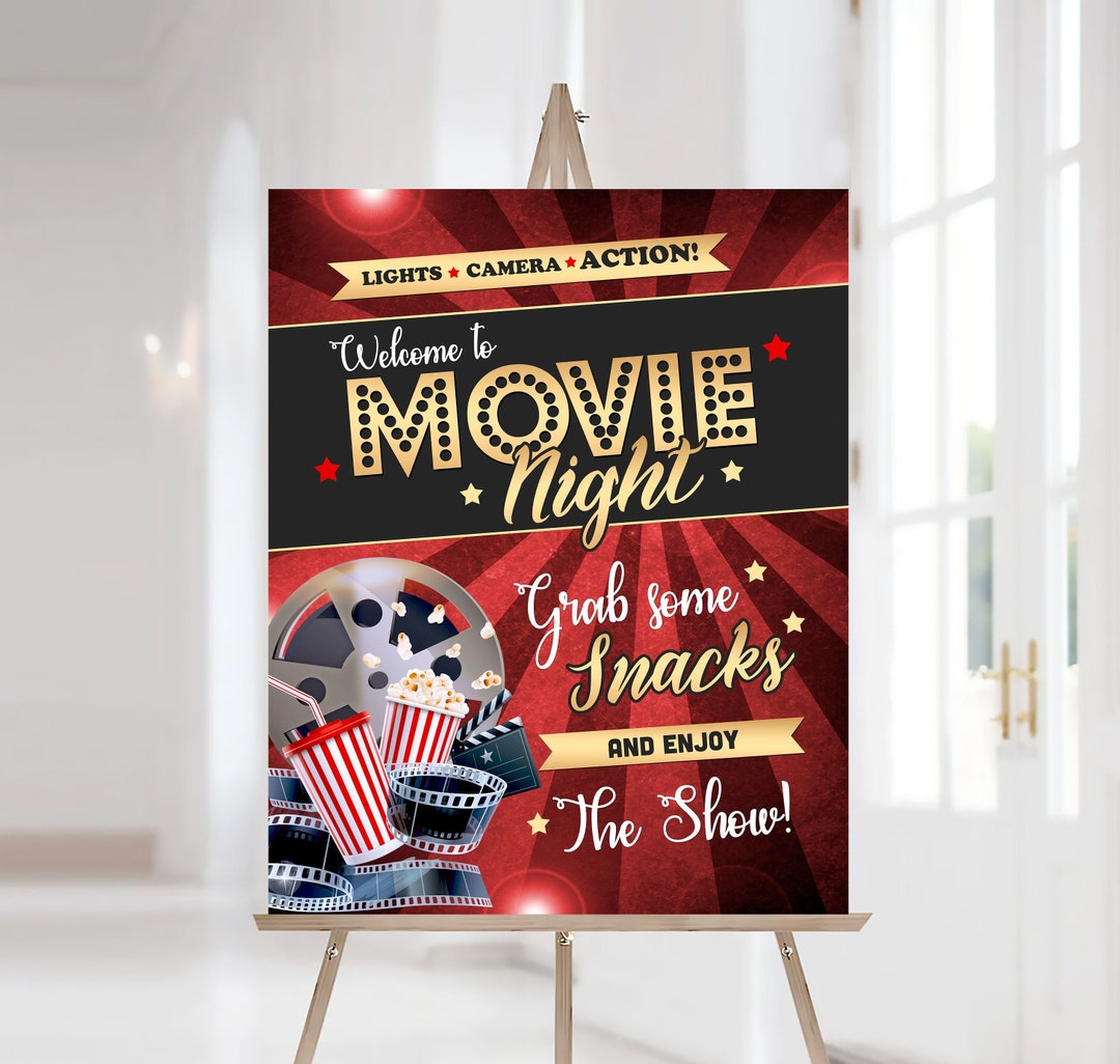 Movie Night Welcome Poster, Instant Download, Viewing Party Sign, Movie ...