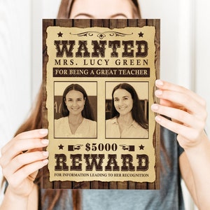 Teacher Appreciation Gift, Wanted Poster Personalized, Digital Print ...