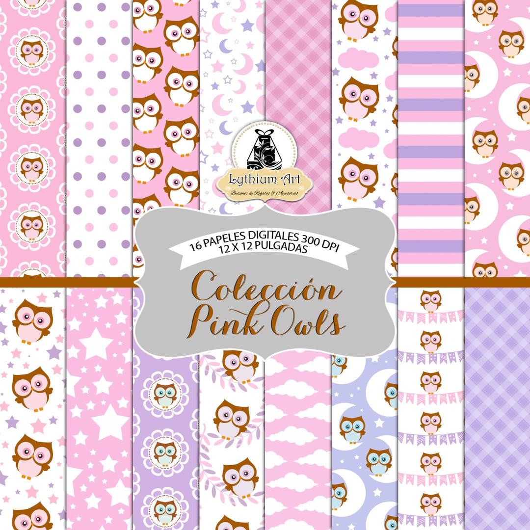 Owls Digital Paper, Pink Owls Paper, Cute Owls, Printable Paper ...