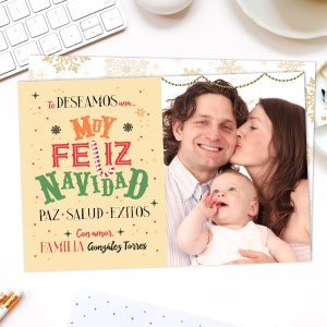Printable Christmas Photo Card, Spanish Christmas Greeting Card, Feliz ...