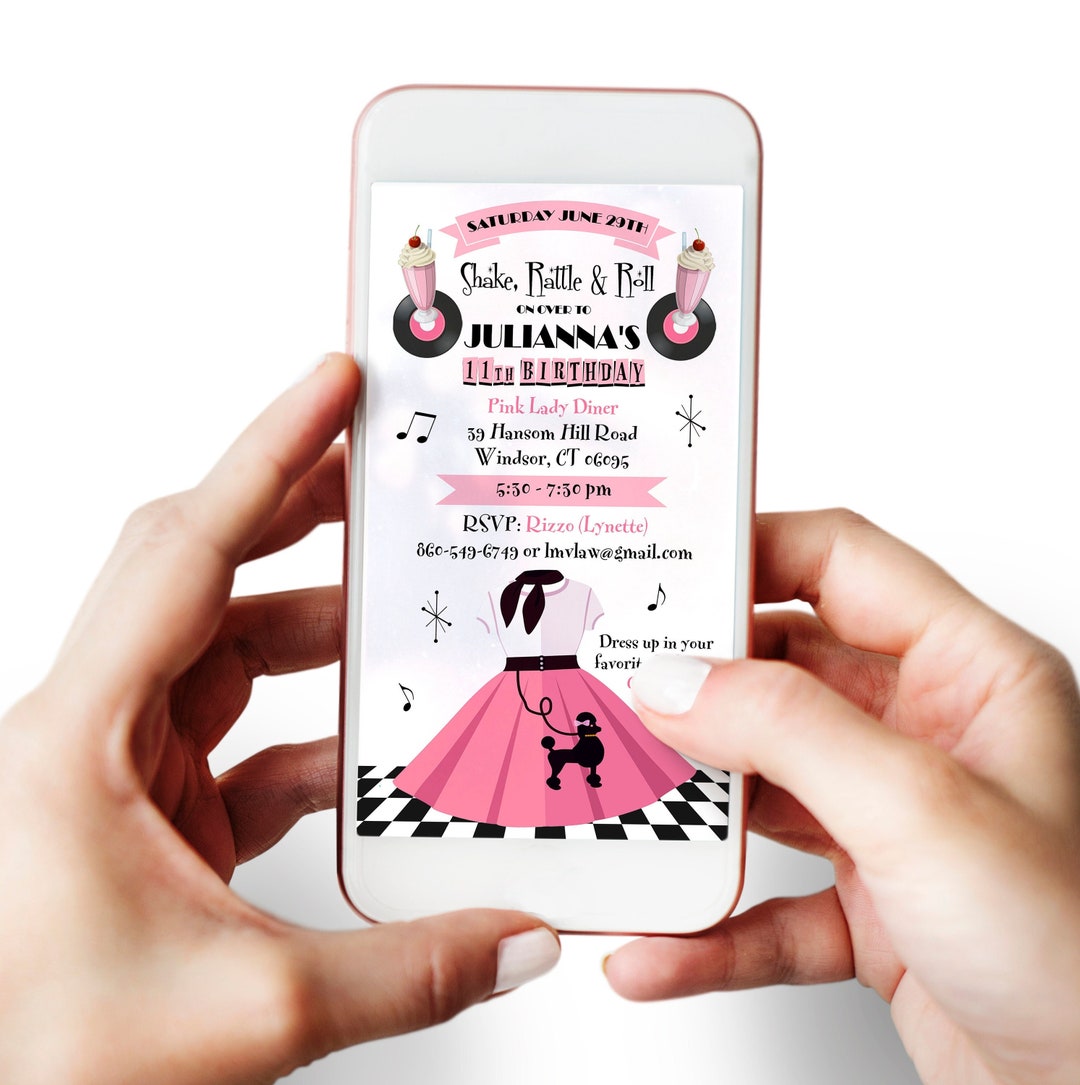 50's Sock Hop Party Evite, Electronic Digital Party Invitation, Mobile ...