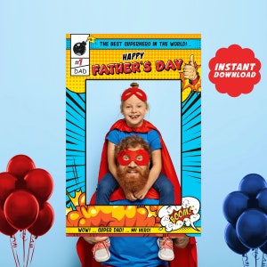 Fathers Day Photo Booth Frame, Happy Fathers Day Super Hero Photo Prop ...