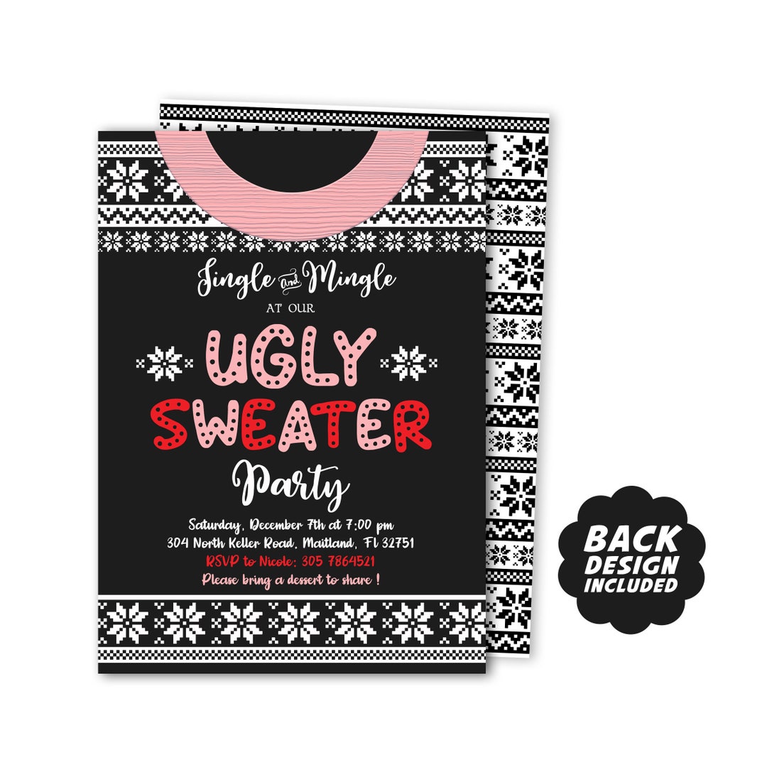 Ugly Sweater Christmas Invitation, Printable Files, Tacky Sweater Party ...